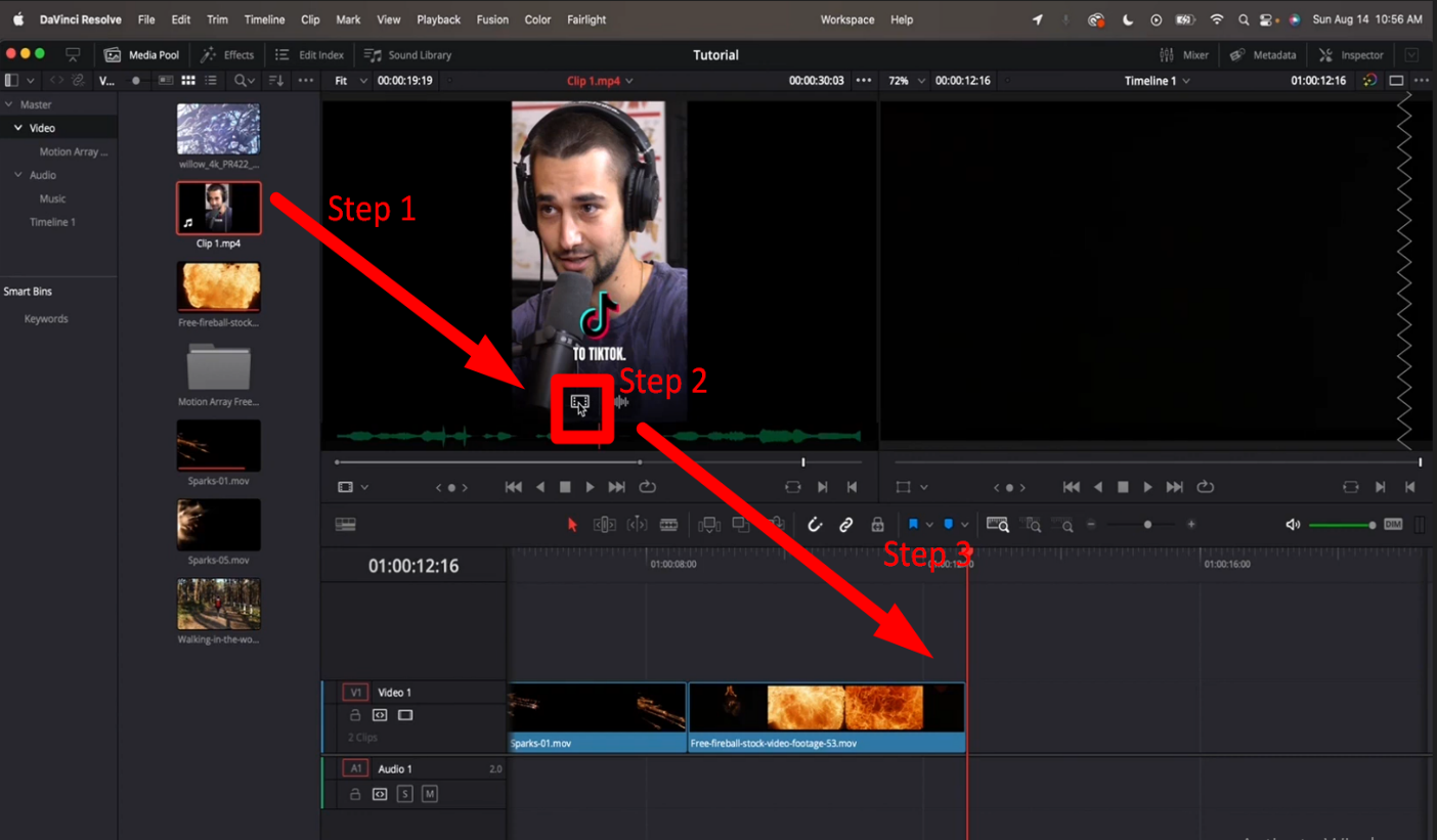 How to Davinci Resolve to Insert a Clip Between 2 Existing Clips - Hollyland